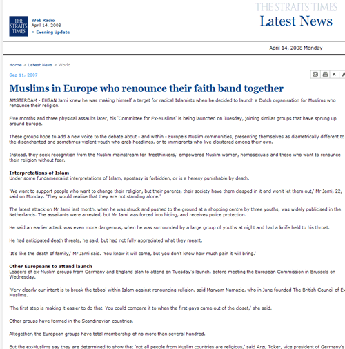 Muslims in Europe who renounce their faith band together, The Strait ...