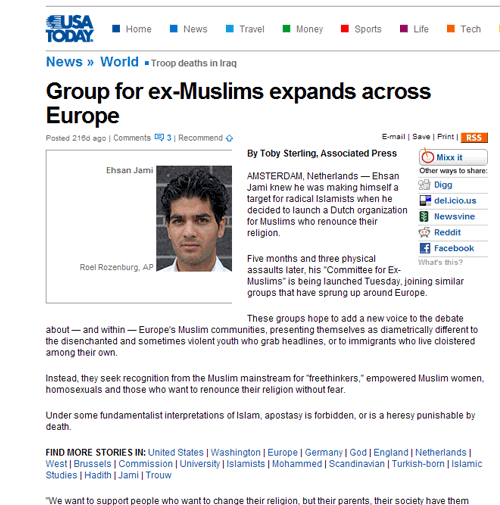 Group for ex-Muslims expands across Europe, USA Today | Council of Ex ...